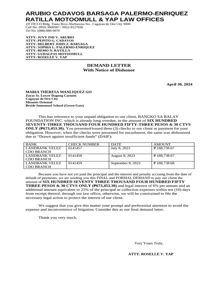 Smc Demand Letter 2024 | PDF