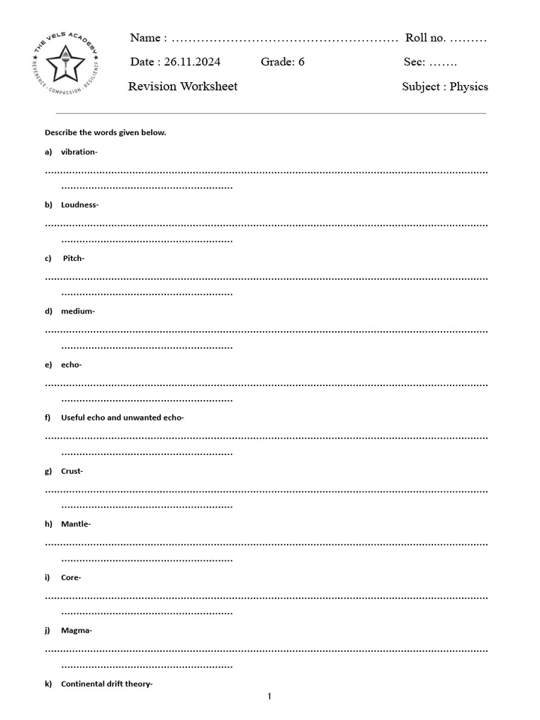 Grade 6 Physics Revision Worksheet | PDF | Sound | Geology