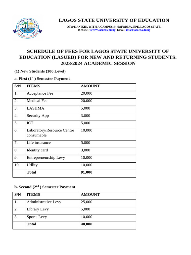 2023_2024_LASUED_FEES | PDF