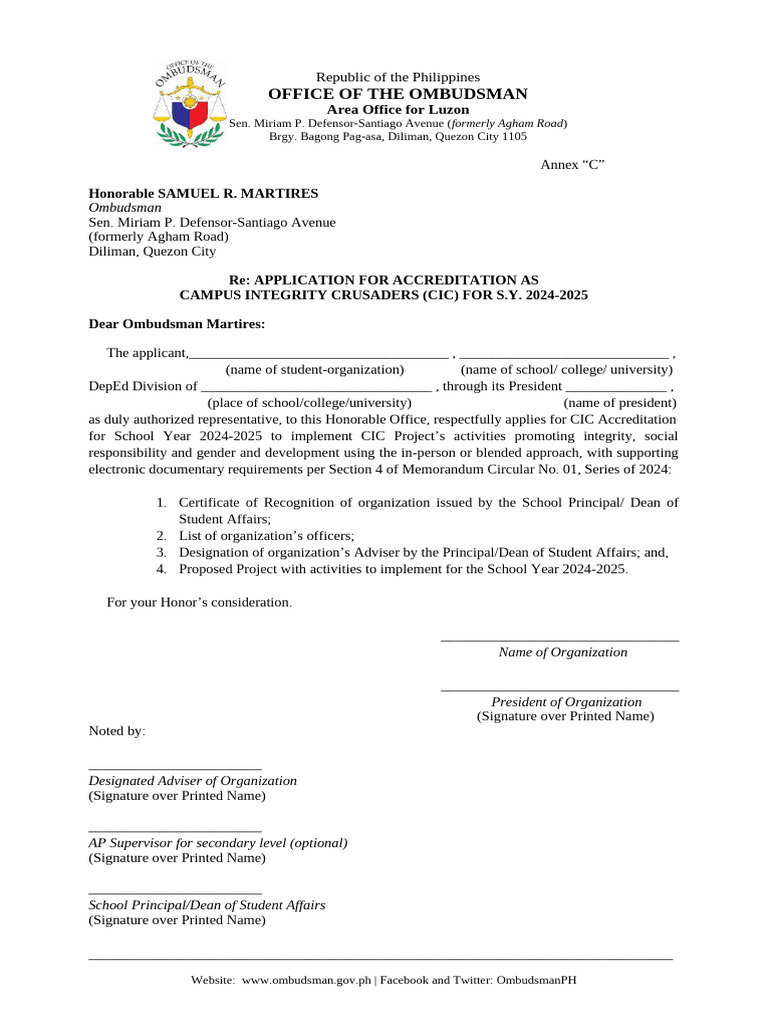 (Printable and Shareable) Annex - C - To - G - CIC Application Forms S ...