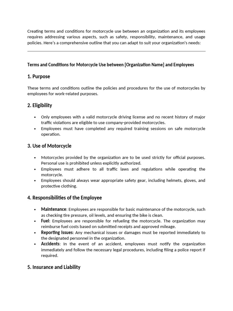 Motorcycle Use Terms for Employees | PDF | Employment | Insurance