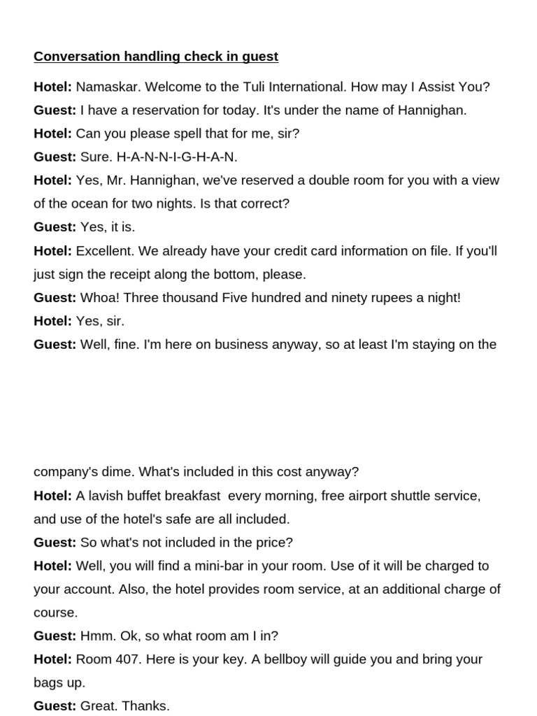 Conversation Handling Check in Guest | PDF