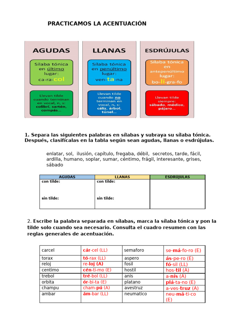 Ficha Acentuación - 1 ESO | PDF | Voz humana | Lingüística