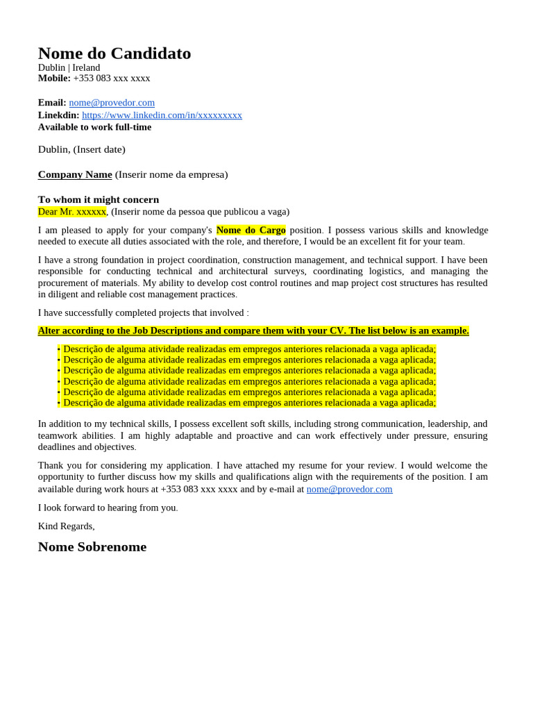 Cover Letter ireland curriculun | PDF