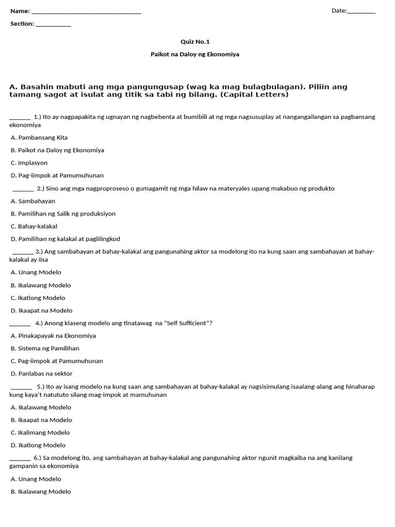 Araling Panlipunan Quiz 3.1 | PDF
