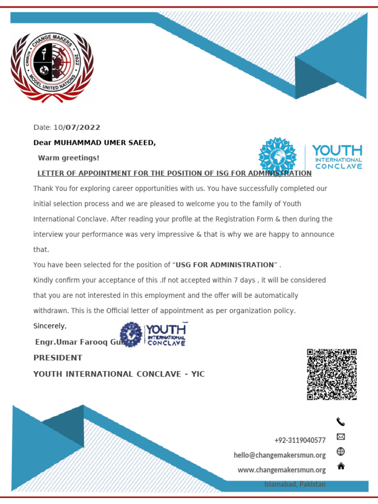 LAMIN .Official Letter - Change Makers Model UN(1) | PDF
