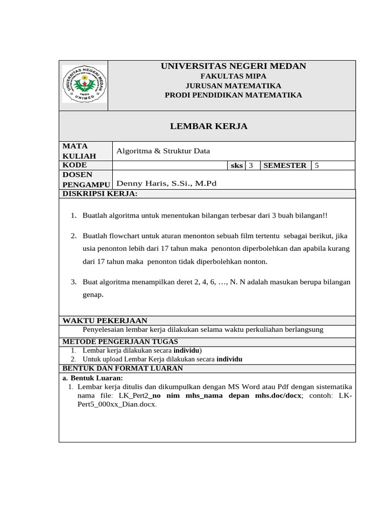 LEMBAR KERJA - Instruksi Utama-Konstruksi Dasar Algoritma | PDF