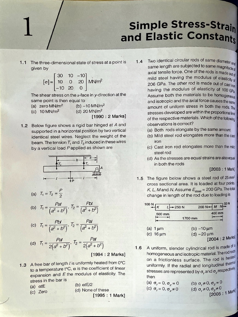 GATE Questions | PDF | Young's Modulus | Elasticity (Physics)