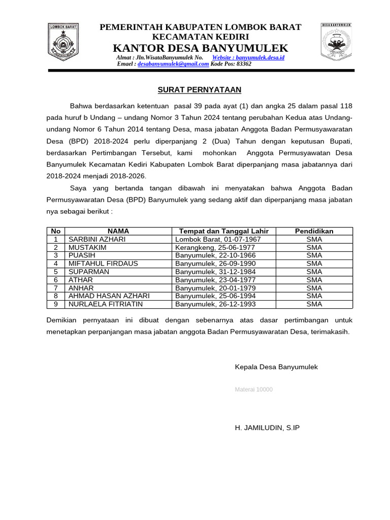 Contoh Surat BPD - Baru | PDF