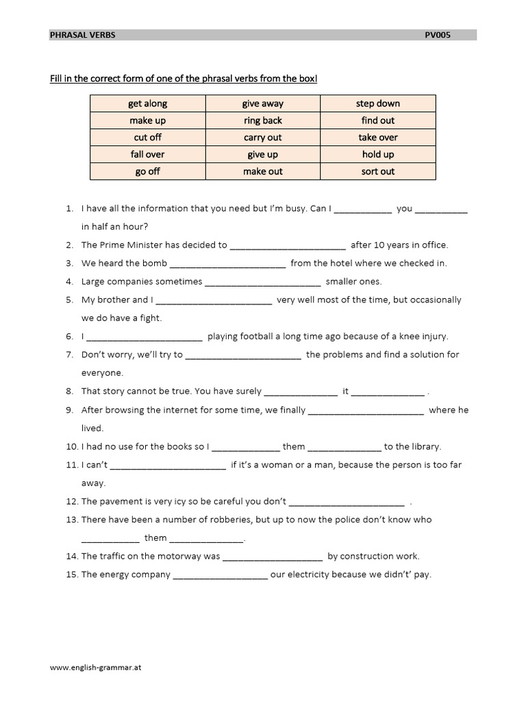 Phrasal Verbs Practice Worksheet | PDF