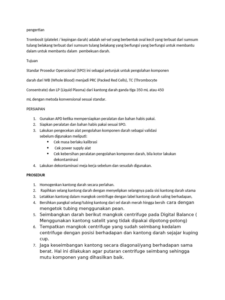 Prosedur Transfusi Trombosit Darah | PDF