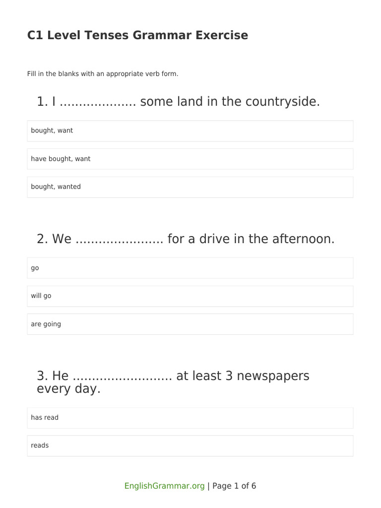 C1 Level Tenses Grammar Exercise | PDF | Language Mechanics | Linguistics