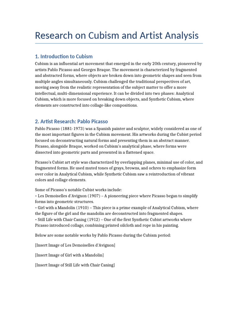 Cubism and Picasso Research | PDF | Cubism | Pablo Picasso