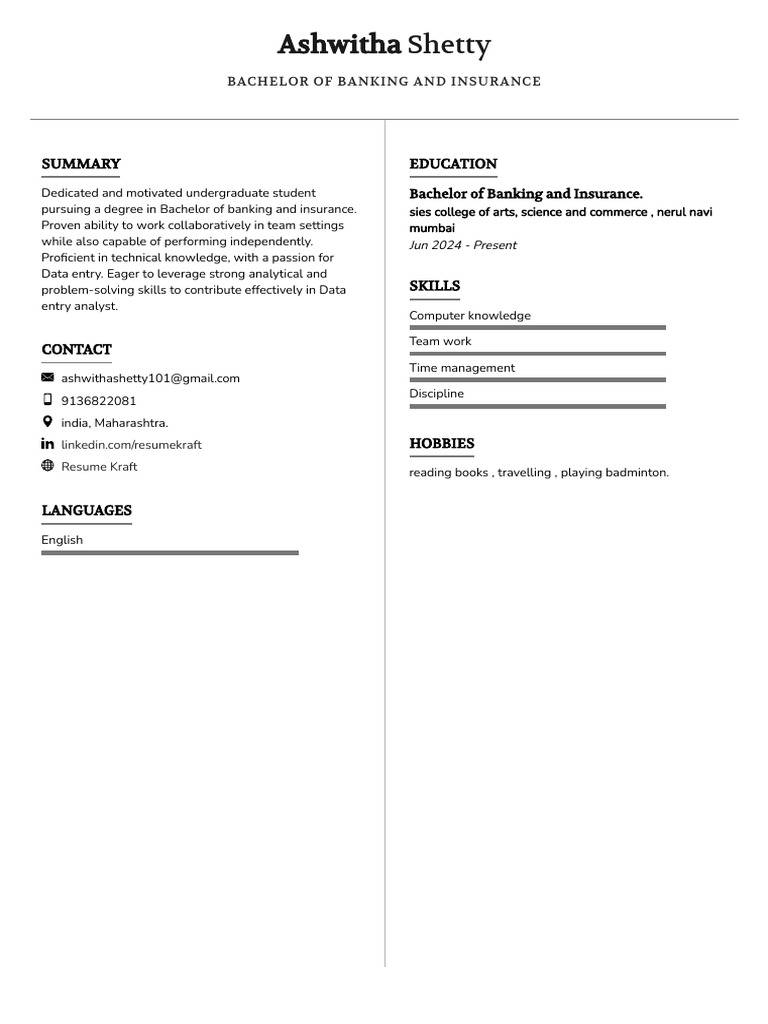 Ashwitha Shetty Resume | PDF