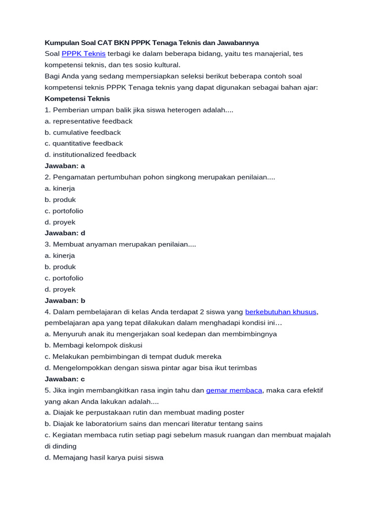 Kumpulan Soal CAT BKN PPPK Tenaga Teknis Dan Jawabannya | PDF