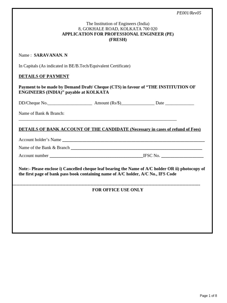 PE_Application_Form | PDF | Cheque | Engineer