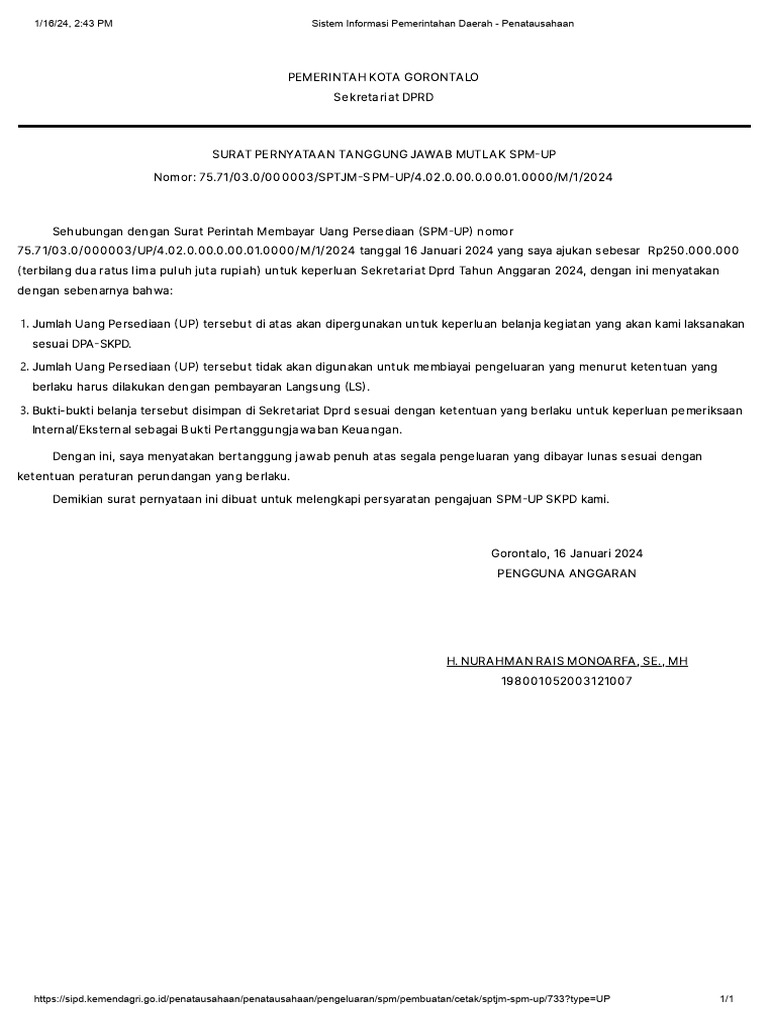 Surat Pernyataan SPM-UP Gorontalo | PDF