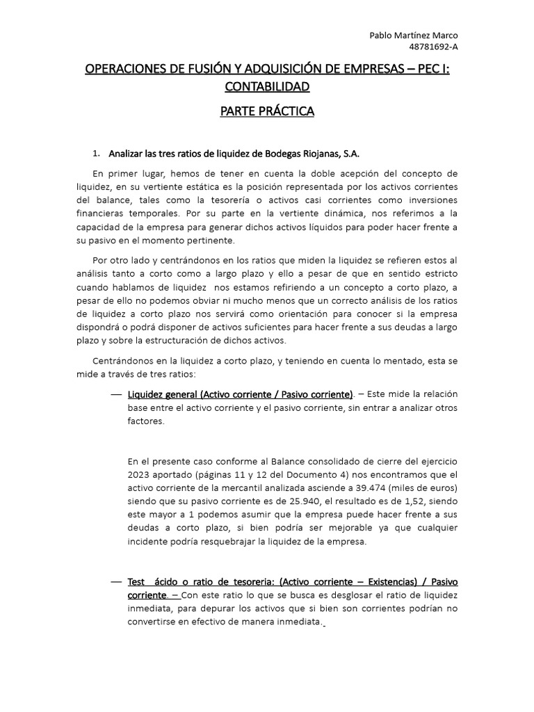 Pec 1 - Practica | PDF | Deuda | Hoja de balance