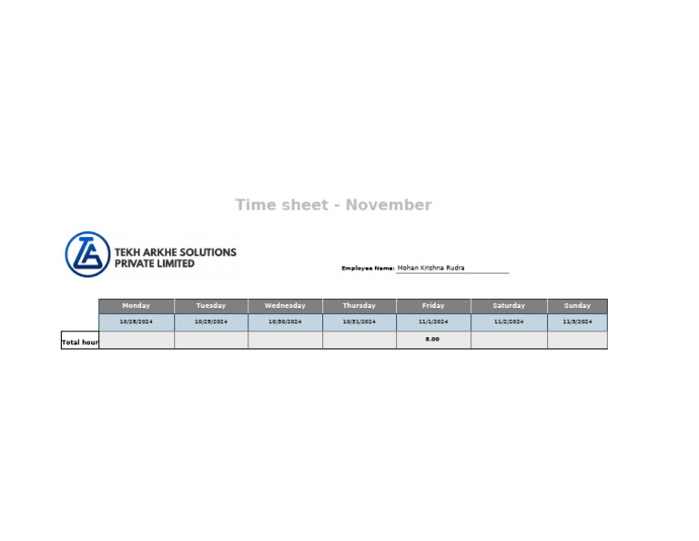 Timesheet (Mohan) (November) | PDF