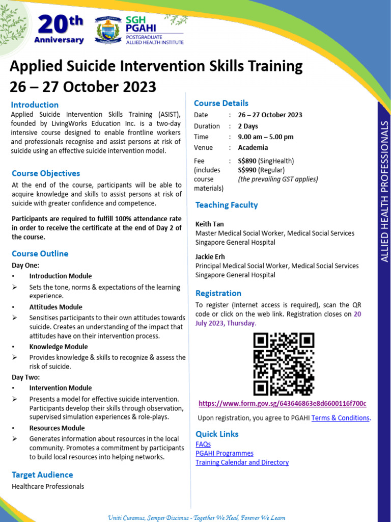 ASIST Brochure 26 - 27 Oct 2023 | PDF | Social Work | Health Care