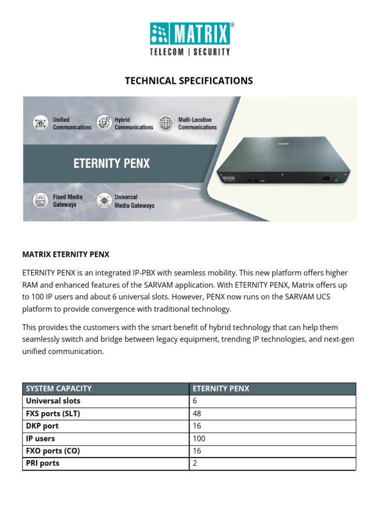 Matrix Telecom ETERNITY PENX Technical Specification | PDF | Internet ...