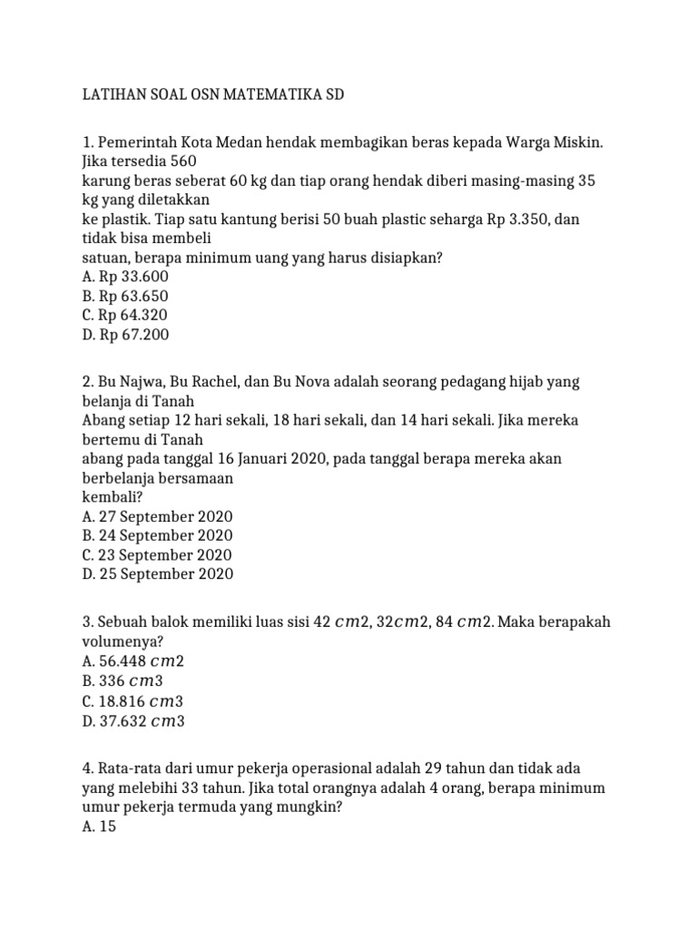 Latihan Soal Osn Matematika SD | PDF