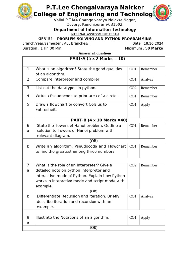 GE 3151 PYTHON PROGRAMING | PDF | Algorithms | Iteration