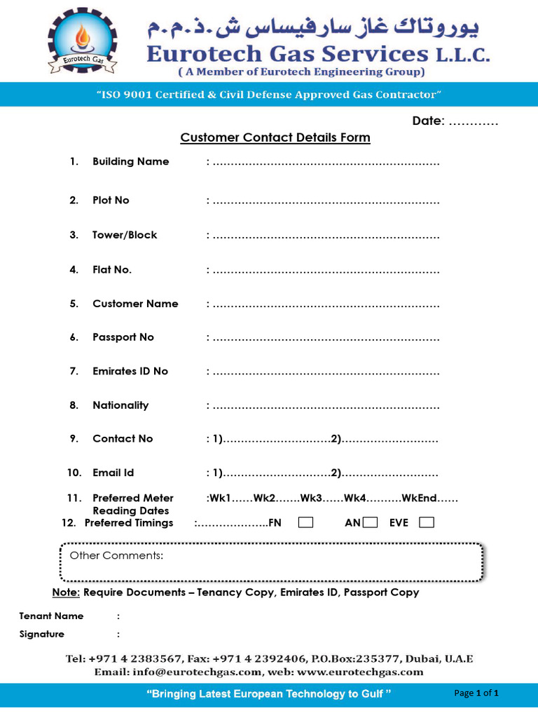 Customer Contact Details Form | PDF