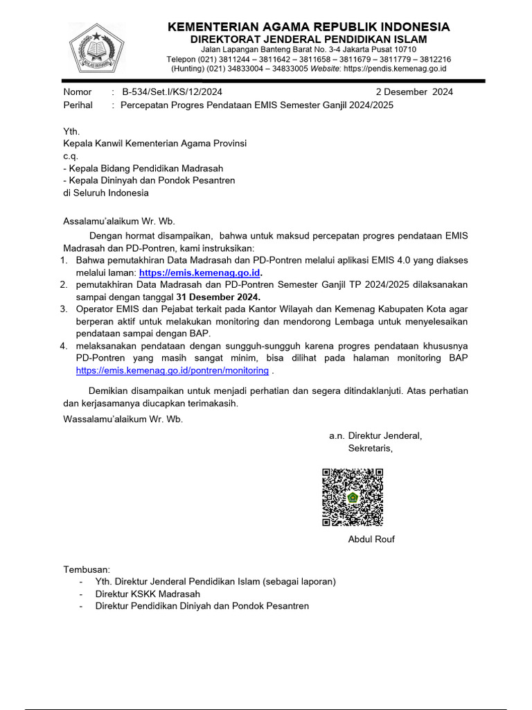 20241202114731instruksi Percepatan Pendataan Emis 2024 | PDF
