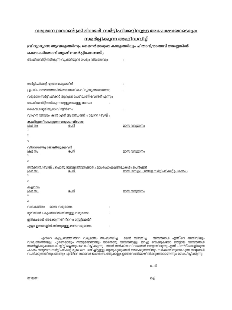 Income Affiadavit For NCL | PDF