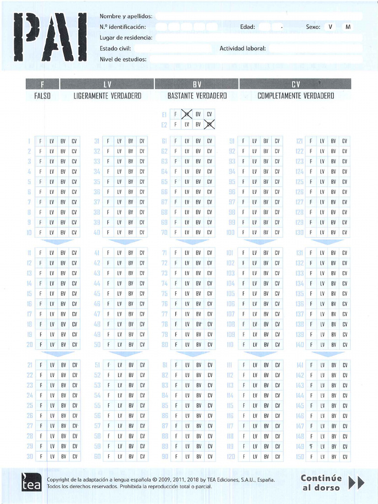 PAI MARCADOR DE RESPUESTAS DEL CUADERNILLO PAI | PDF