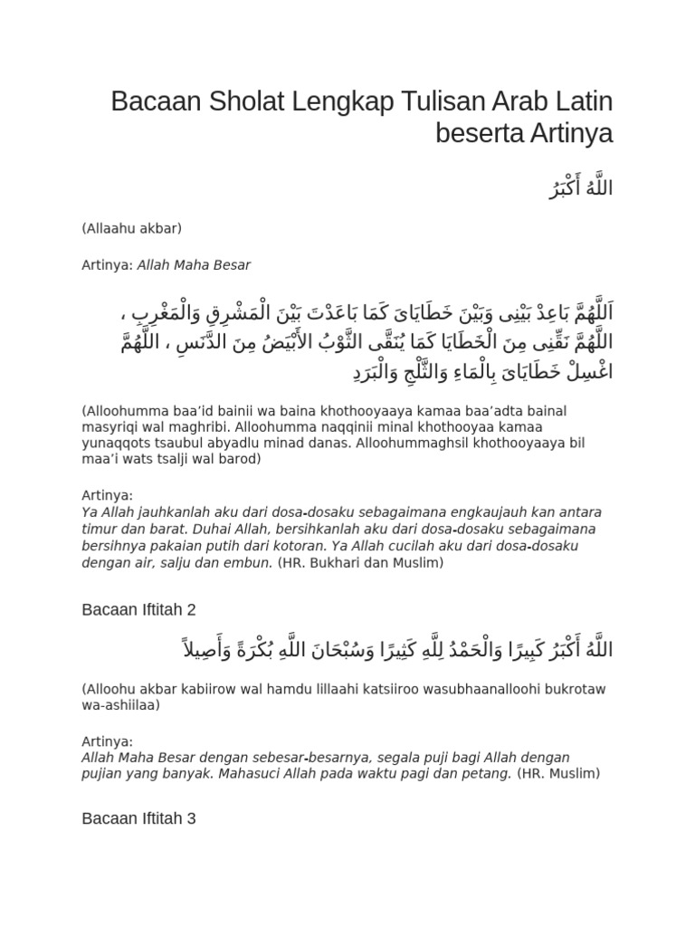 Bacaan Sholat Lengkap Tulisan Arab Latin Beserta Artinya | PDF