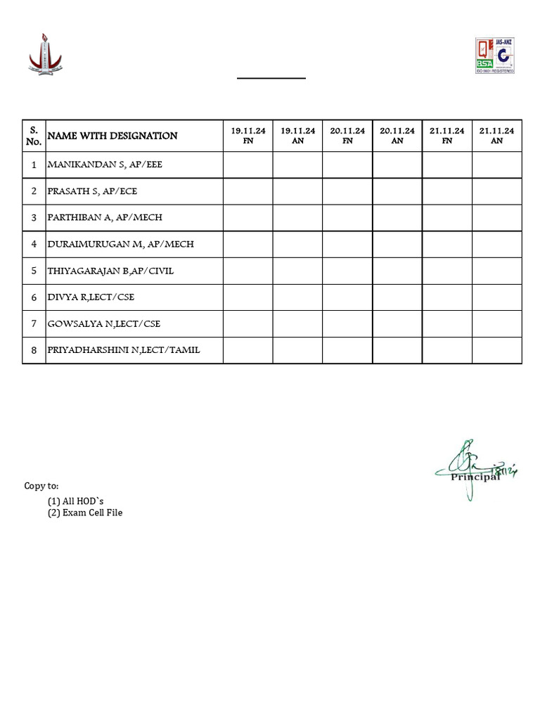 Duty Chart-IAT_II | PDF