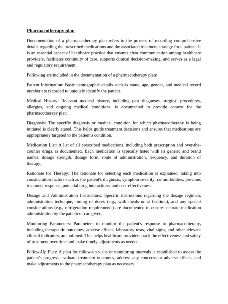 Pharmacotherapy Plan Documentation | PDF | Medical Diagnosis | Health Care