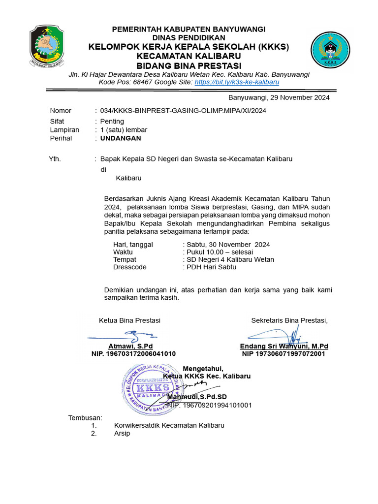 NO 34 UNDANGAN PERSIAPAN PELAKSANAAN LOMBA SISPRES, GASIMG, DAN OSN MIPA | PDF