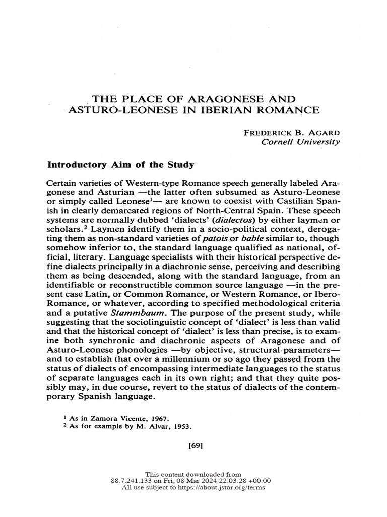 The Place of Aragonese and Asturo-leonese in Iberian Romance | PDF ...