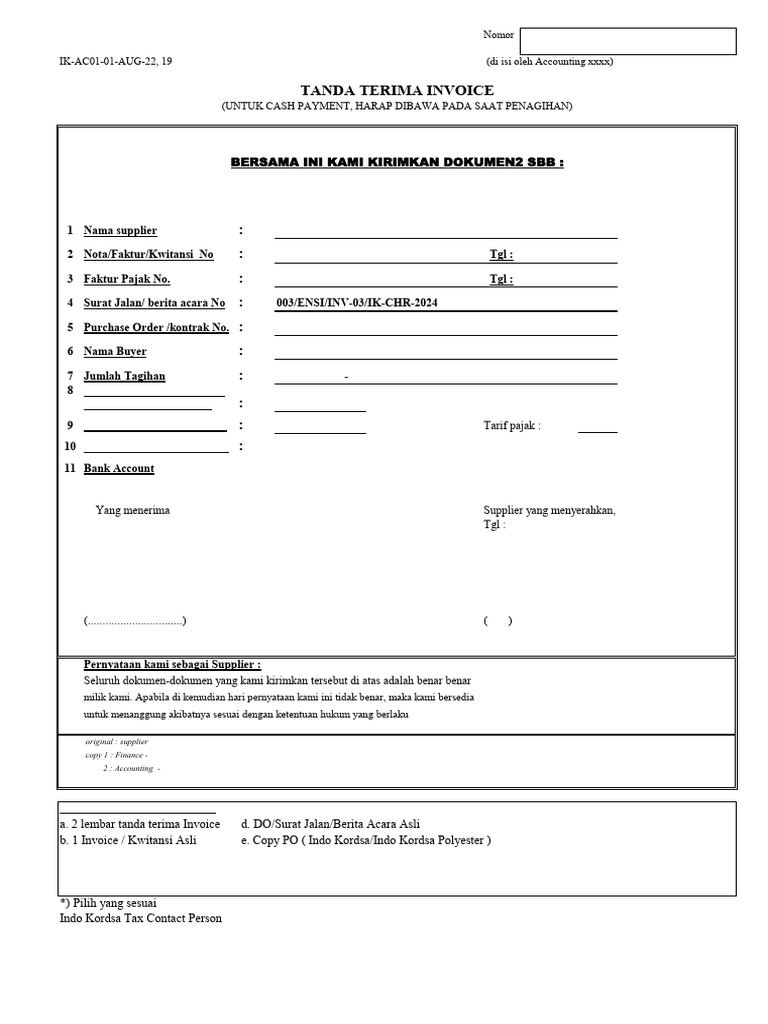 Tanda Terima Invoice - Format Baru | PDF