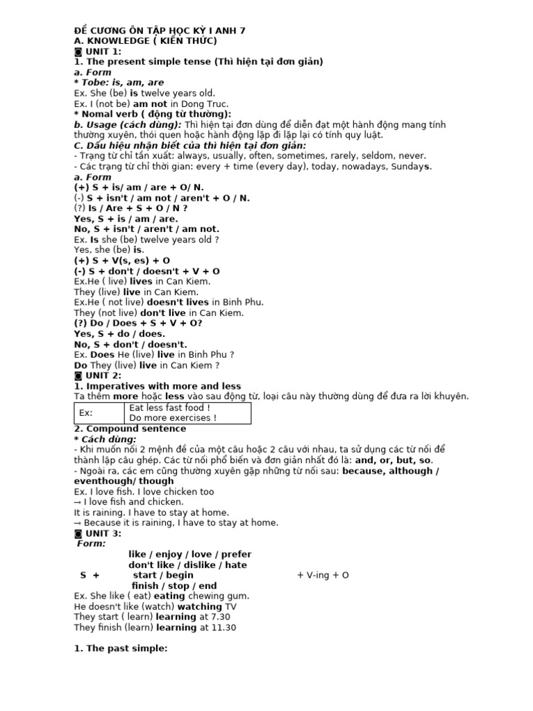 ĐỀ CƯƠNG ÔN TẬP HỌC KỲ I ANH 7 | PDF