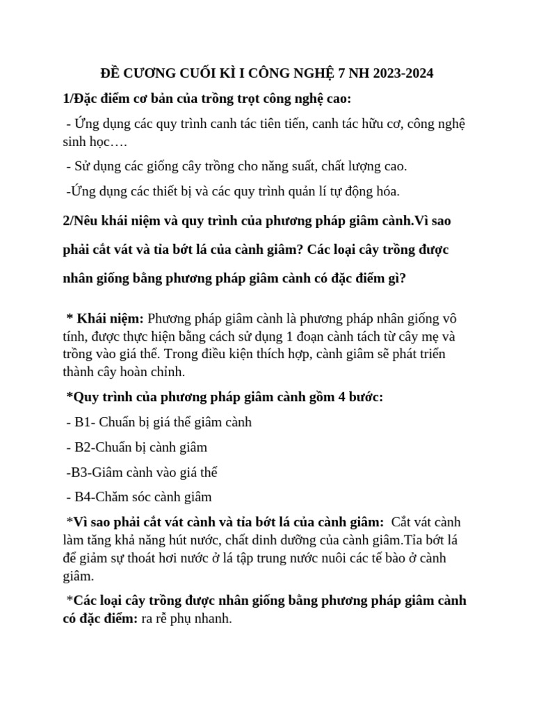 cn7- đề cuong cuối kì 1 (23-24) (1) | PDF