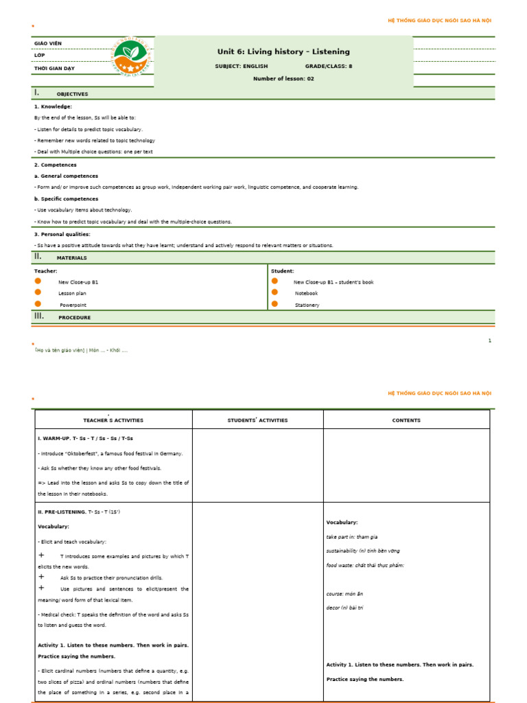 G8_GA_Unit 6_Listening | PDF | Word | Noun