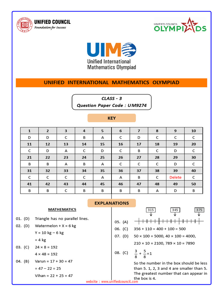 CL - 3 - UIMO-2024-Paper-9274 Key | PDF | Physical Quantities