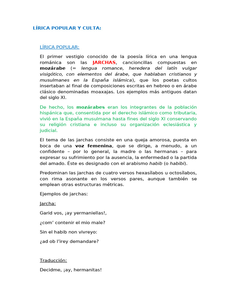 Lírica Popular y Culta | PDF