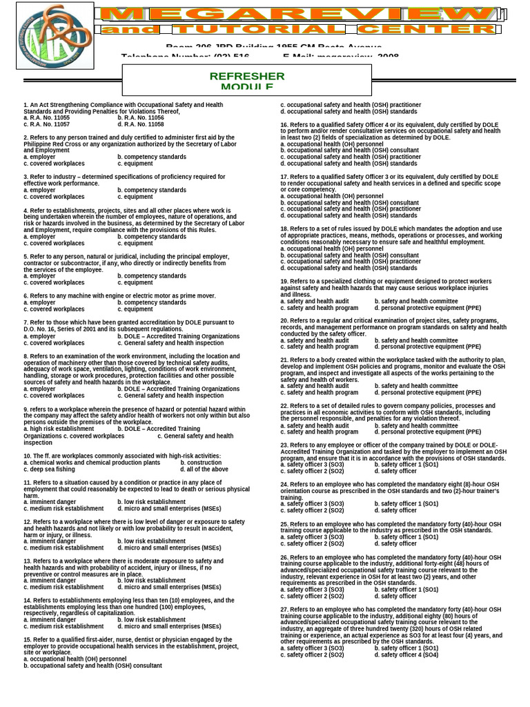 Refresher Module 15 - (M15) COSH | PDF | Occupational Safety And Health ...