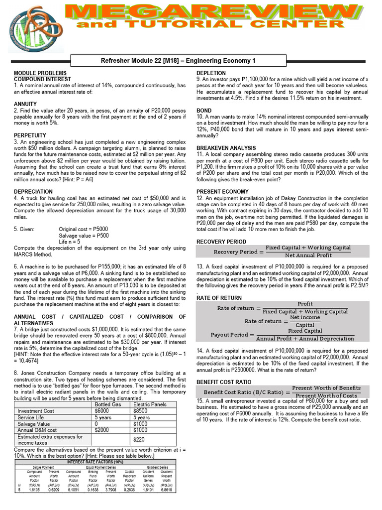 Refresher Module 22 - (M18) Engineering Economy 1 | PDF | Depreciation ...