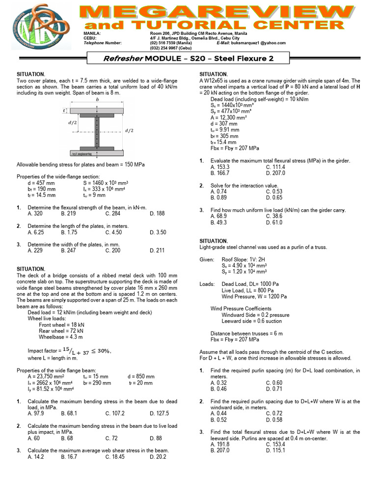 Refresher Module 24 - [S20] Steel Design Flexure 2 | PDF | Bending | Beam (Structure)