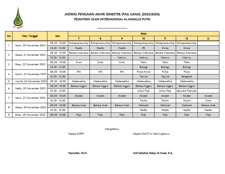 Jadwal PAS | PDF