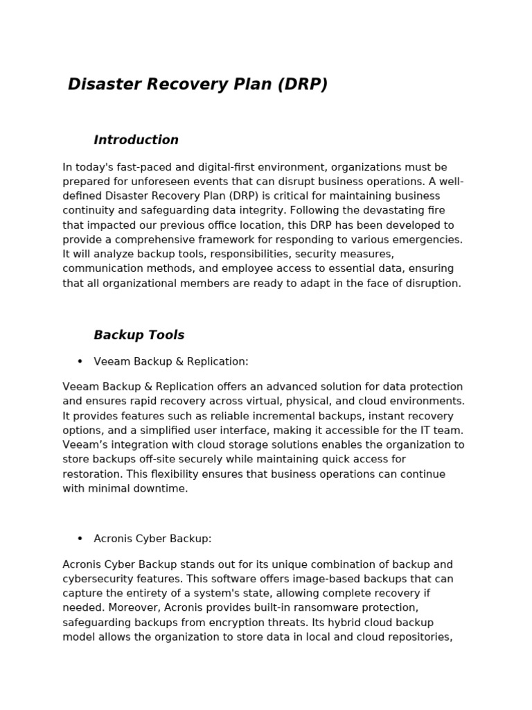 Comprehensive Disaster Recovery Plan | PDF | Backup | Security