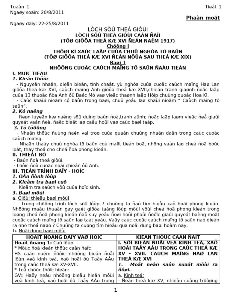 Giao An Lich Su 8 Moi | PDF