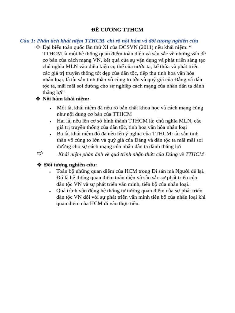 ĐỀ CƯƠNG TTHCM | PDF
