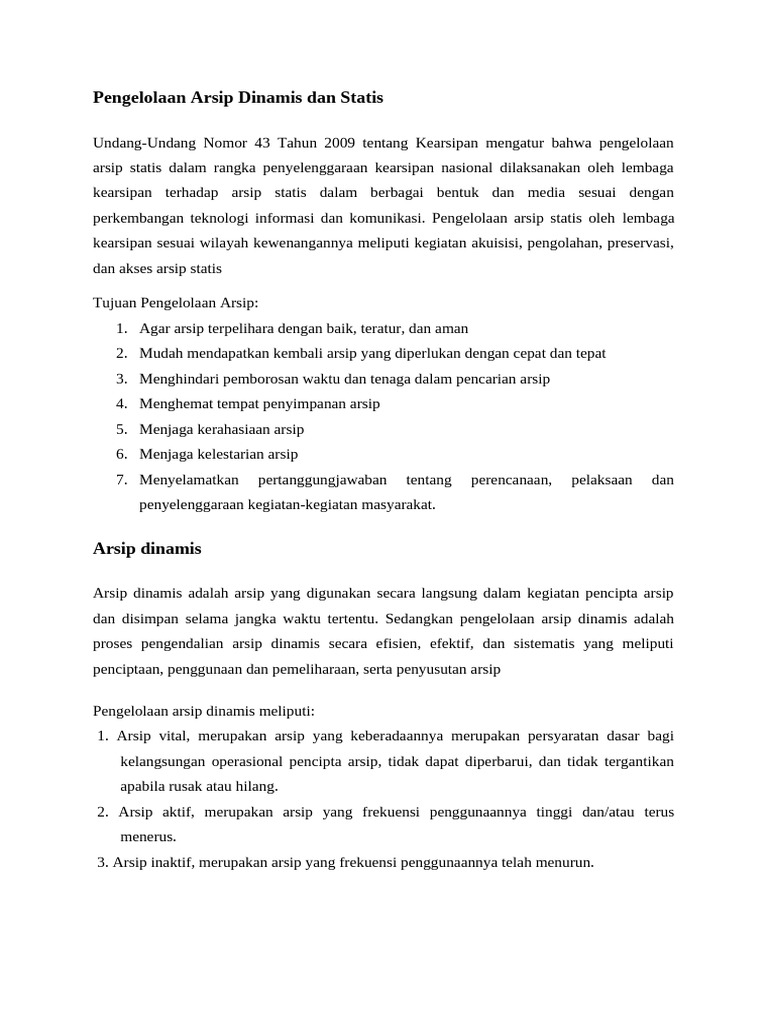 Pengelolaan Arsip Dinamis Dan Statis | PDF